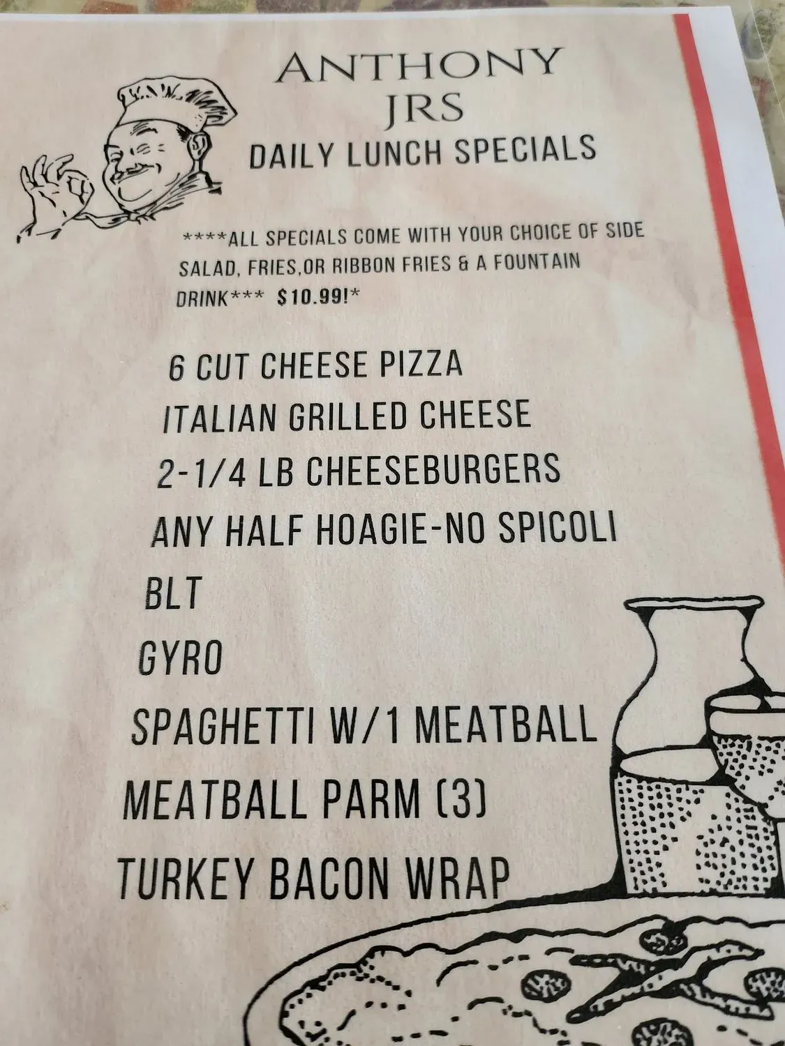 Anthony Jr's Restaurant & Pizzeria Menu - Updated October 2025