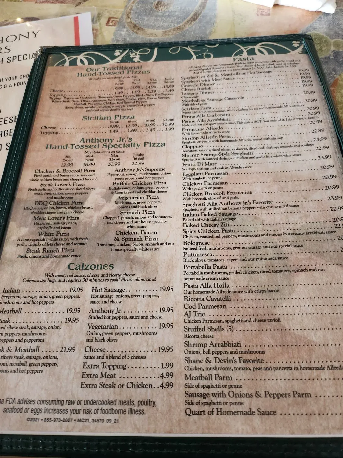 Anthony Jr's Restaurant & Pizzeria Menu - Updated October 2025