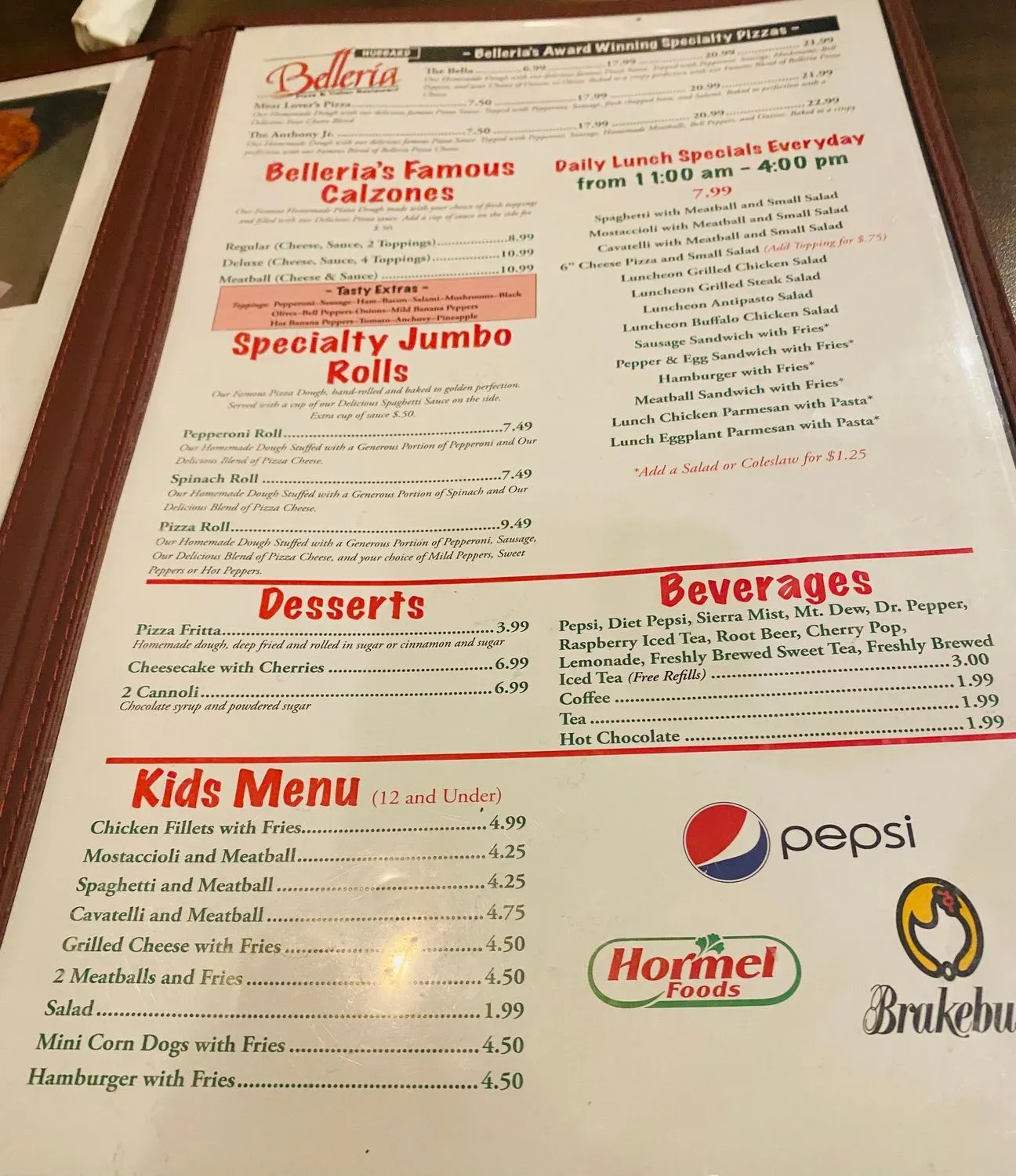 Belleria Pizza & Italian Restaurant Hubbard Menu - Updated October 2025