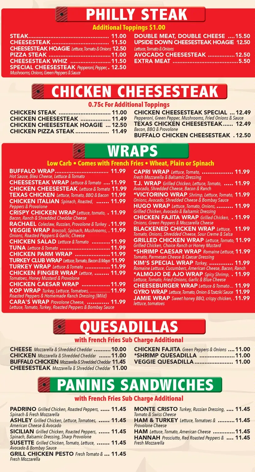 KOP Pizza Menu - Updated October 2025
