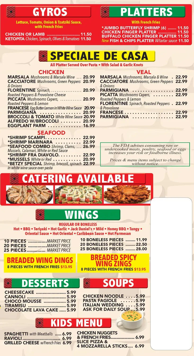 KOP Pizza Menu - Updated October 2025