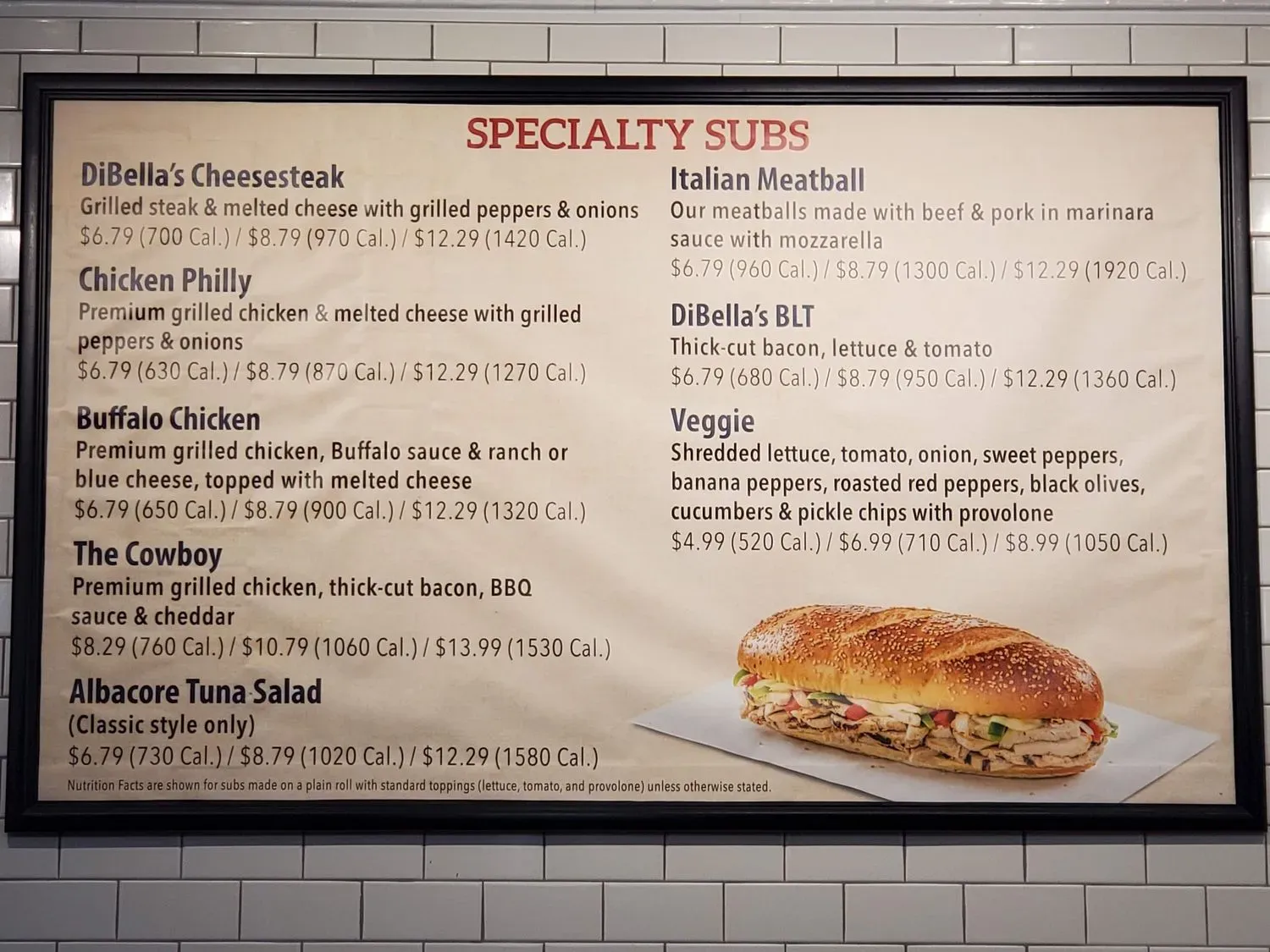 DiBella's Subs Menu - Updated October 2025