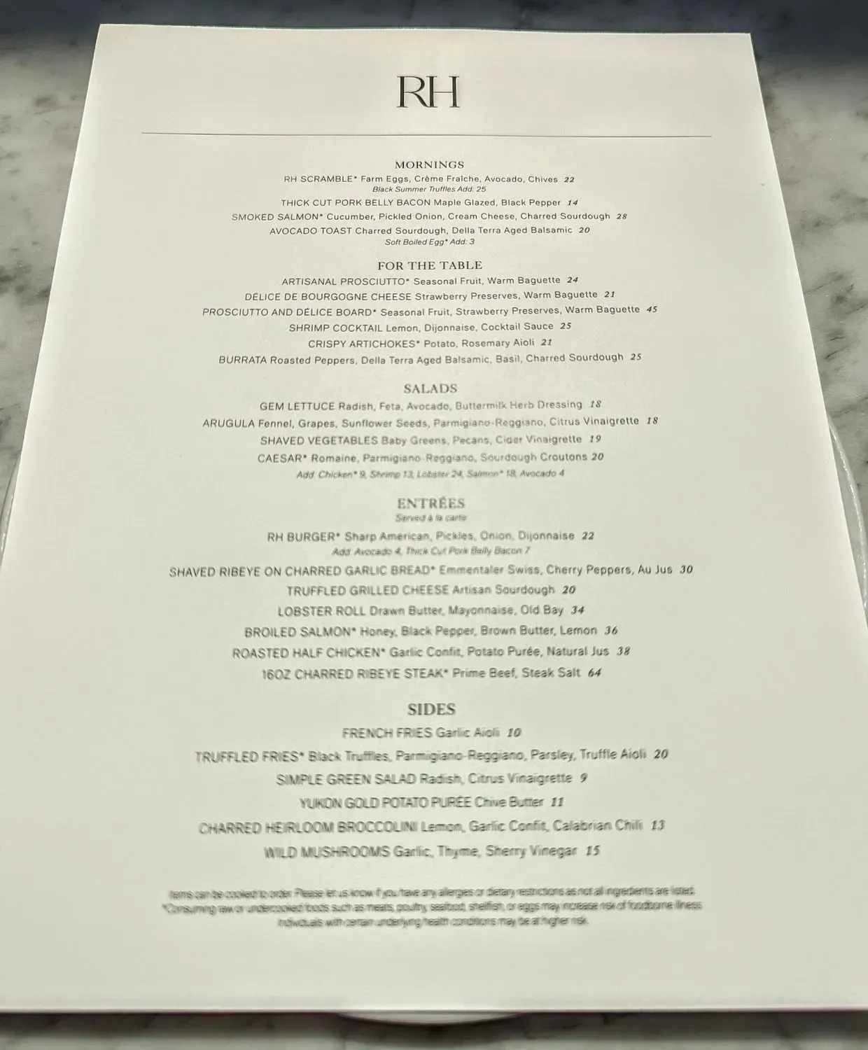 RH Rooftop Restaurant at RH Columbus Menu - Updated October 2025