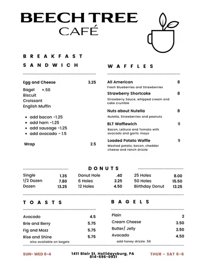Beech Tree Cafe Menu | Hollidaysburg, PA | Checkle