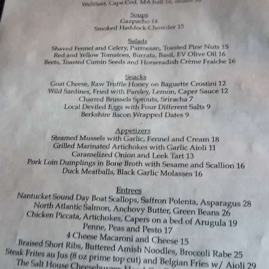 The Salt House Menu | New Hope, PA | Checkle