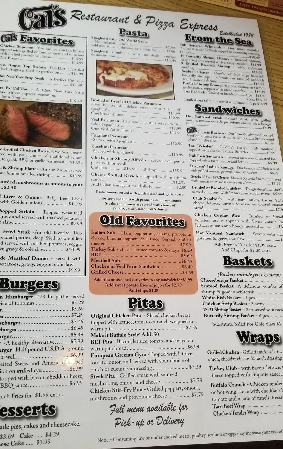 Cal's Restaurant & Pizza Express Menu - Updated September 2025