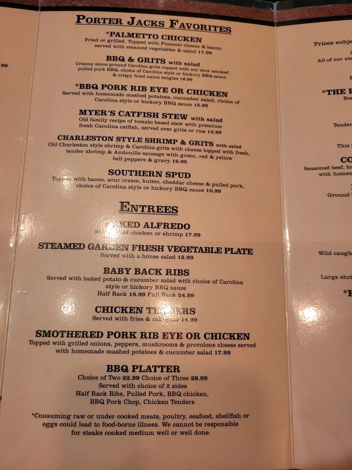 Porter Jacks Grill Menu - Updated October 2025