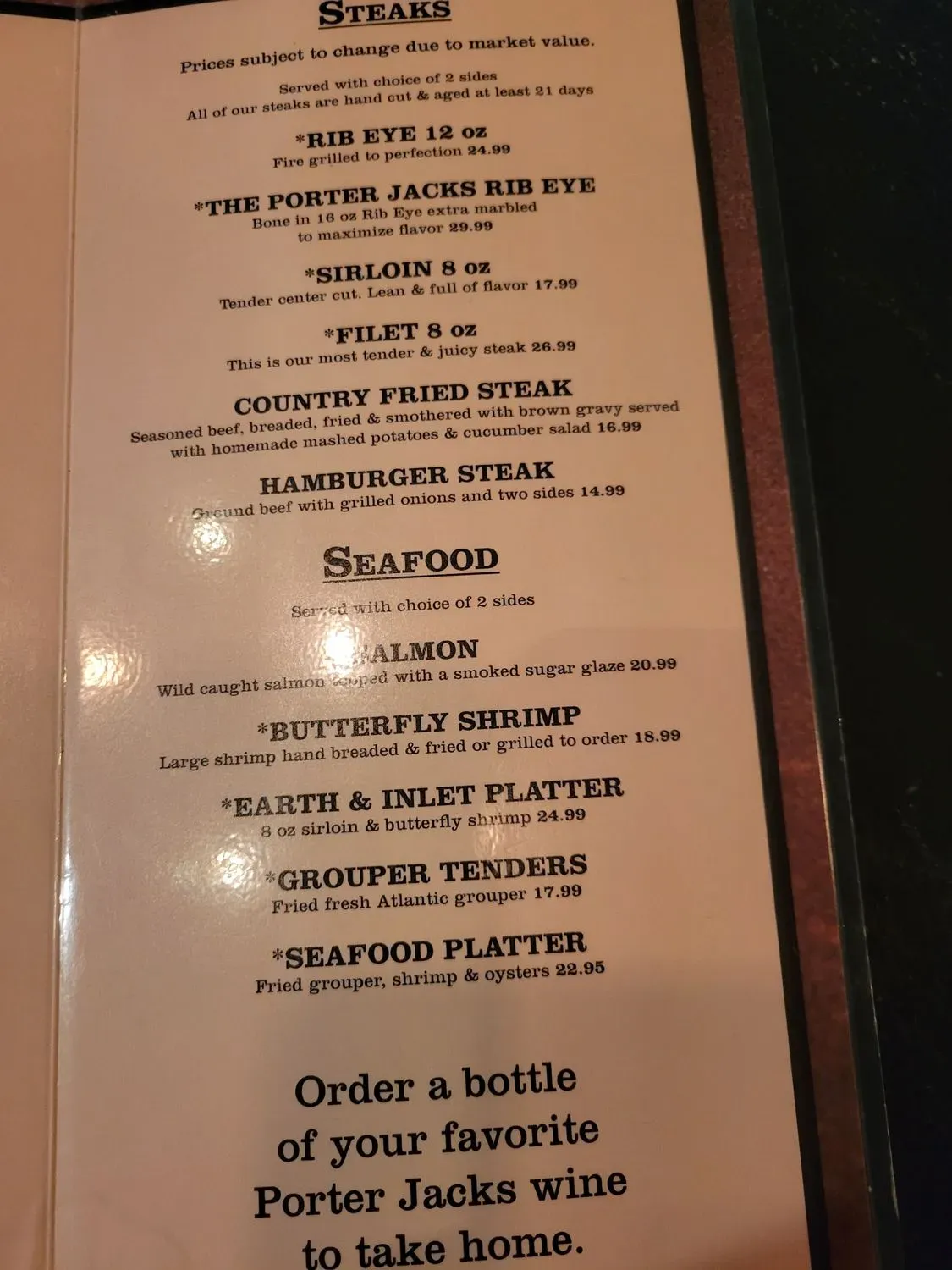 Porter Jacks Grill Menu - Updated October 2025
