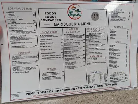 Los Compadres Taqueria & Marisqueria Menu | Hampton, VA | Checkle