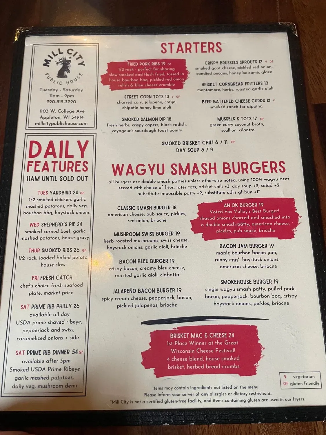Mill City Public House Menu - Updated October 2025