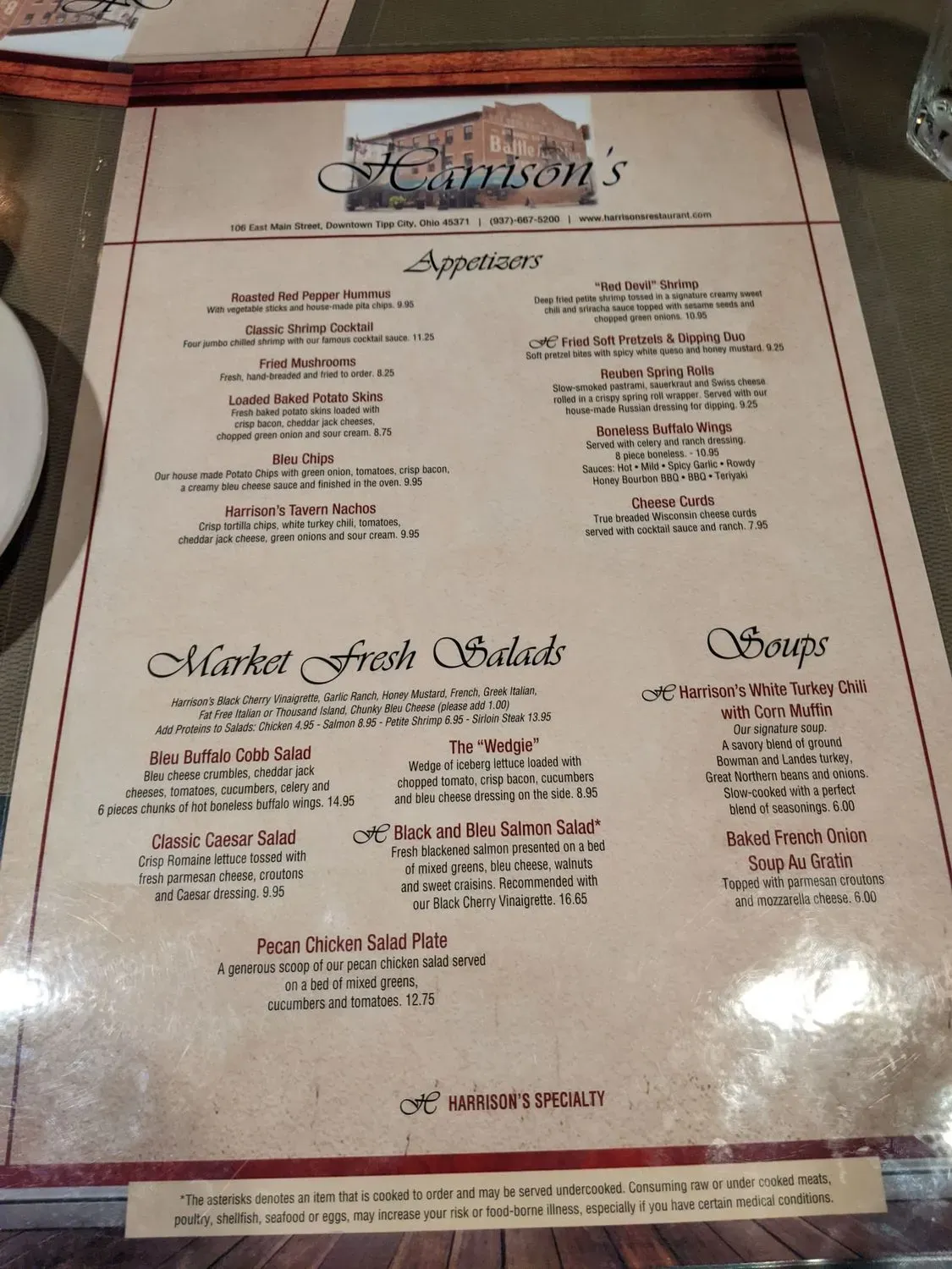 Harrison's Menu - Updated October 2025