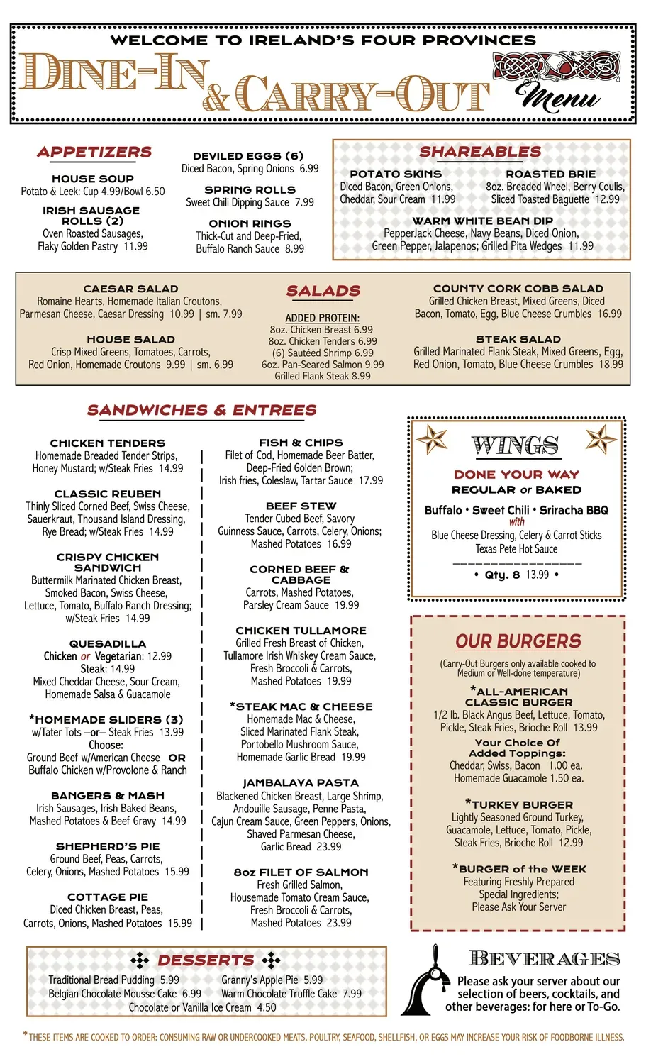 Ireland's Four Provinces Menu - Updated October 2025