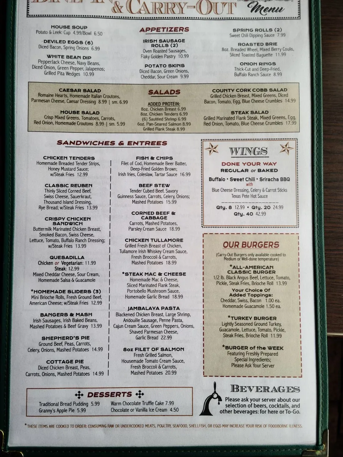 Ireland's Four Provinces Menu - Updated October 2025