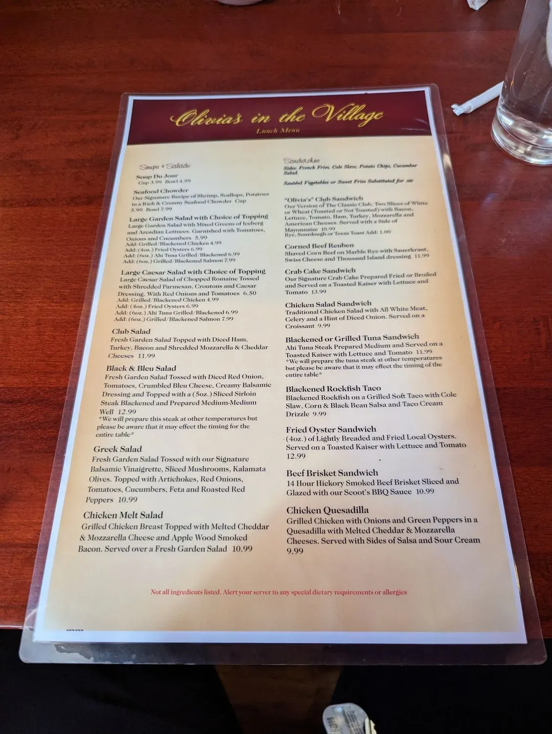 Olivia's In the Village Menu - Updated October 2025