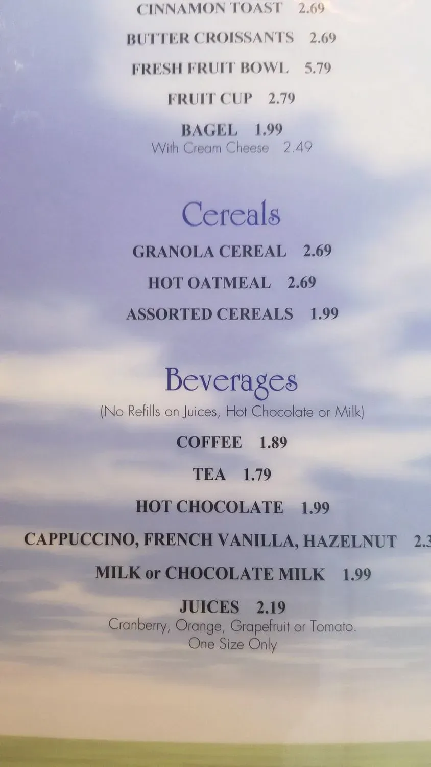 Blue Sky Restaurant Menu - Updated October 2025