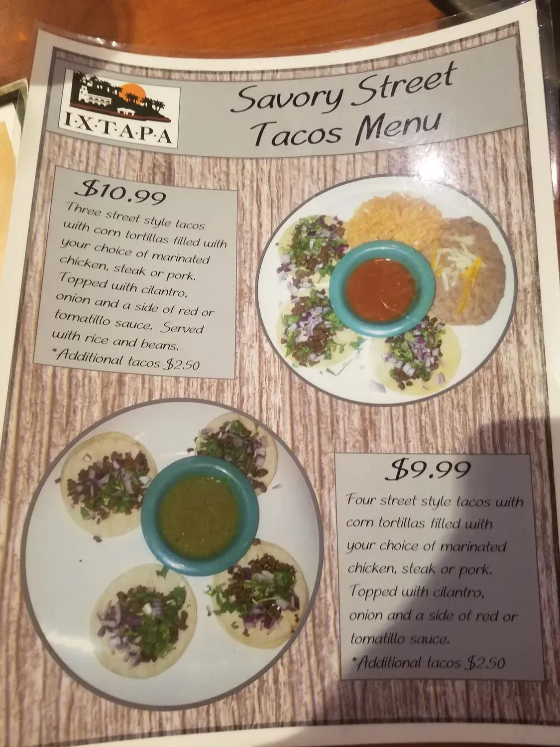 Ixtapa Menu - Updated October 2025