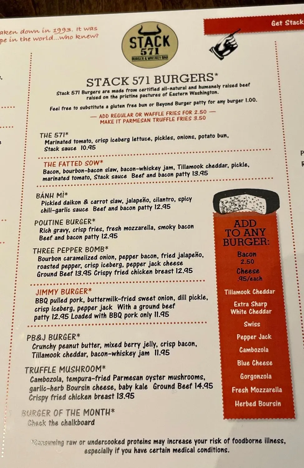 Stack 571 Burger and Whiskey Bar - Kirkland Menu - Updated October 2025