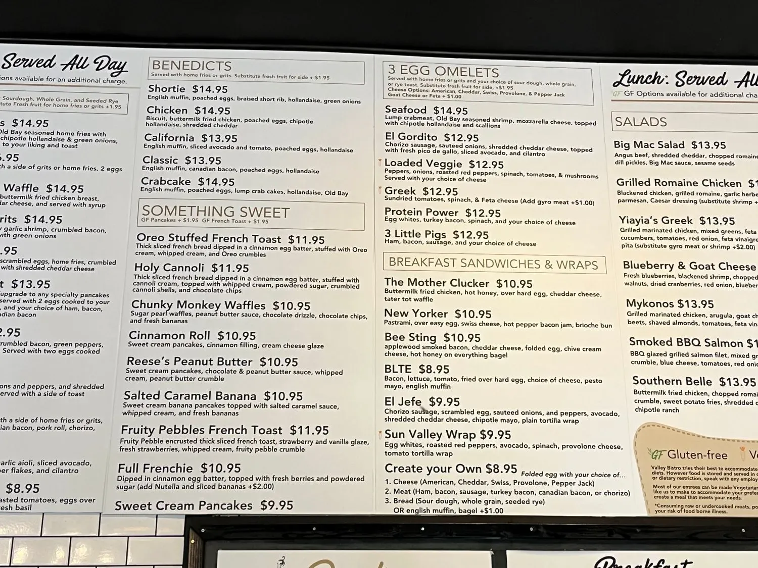 Valley Bistro Menu - Updated October 2025