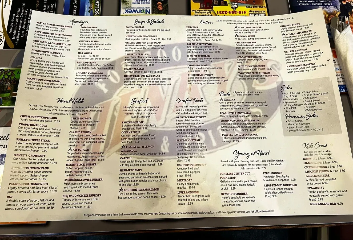 Henry's Restaurant Menu - Updated October 2025