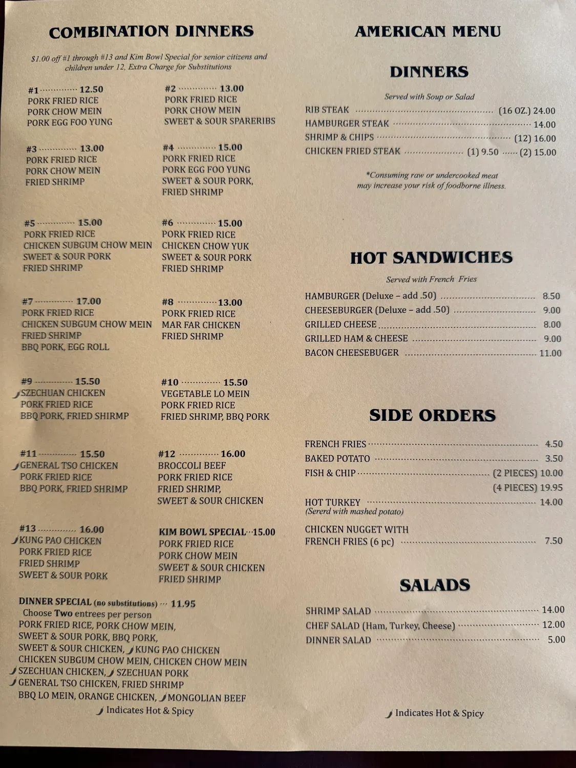 Kim Bowl Restaurant & Lounge Menu - Updated October 2025