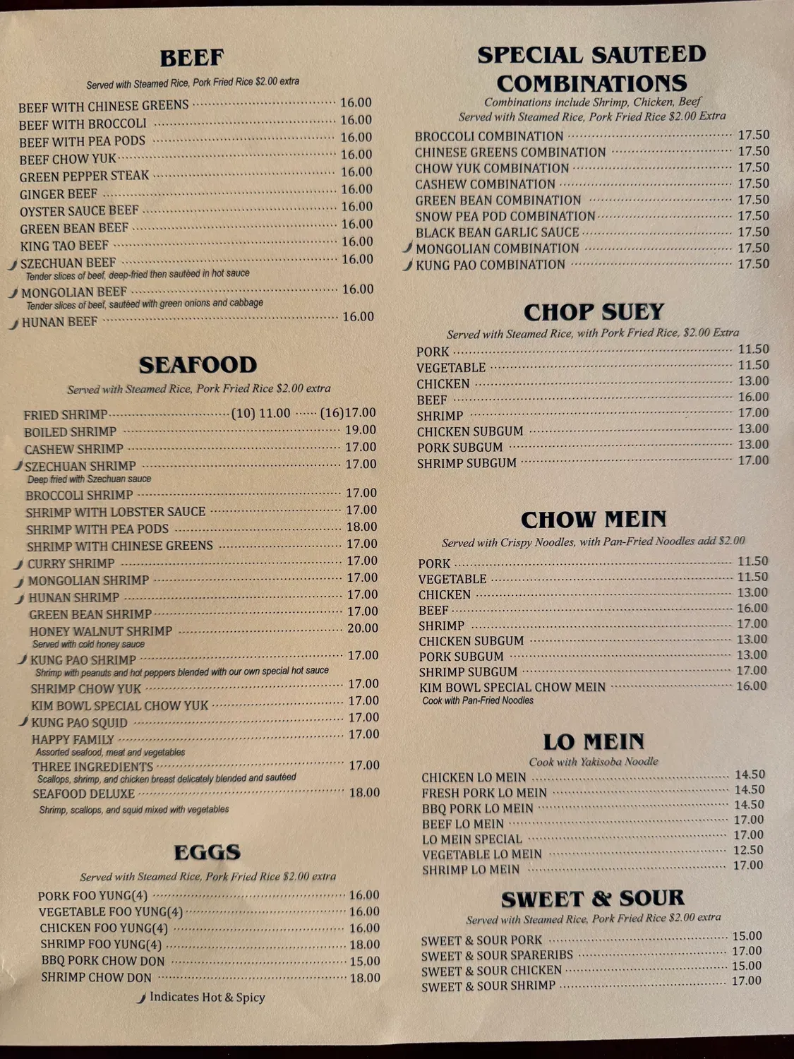 Kim Bowl Restaurant & Lounge Menu - Updated October 2025