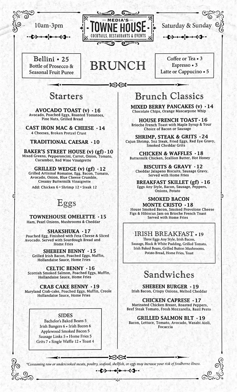 Towne House Menu - Updated October 2025