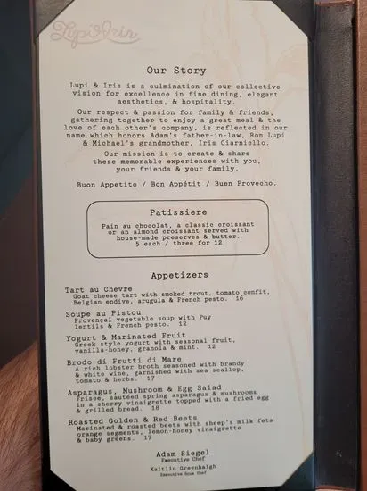 Lupi & Iris Menu | Milwaukee, WI | Checkle