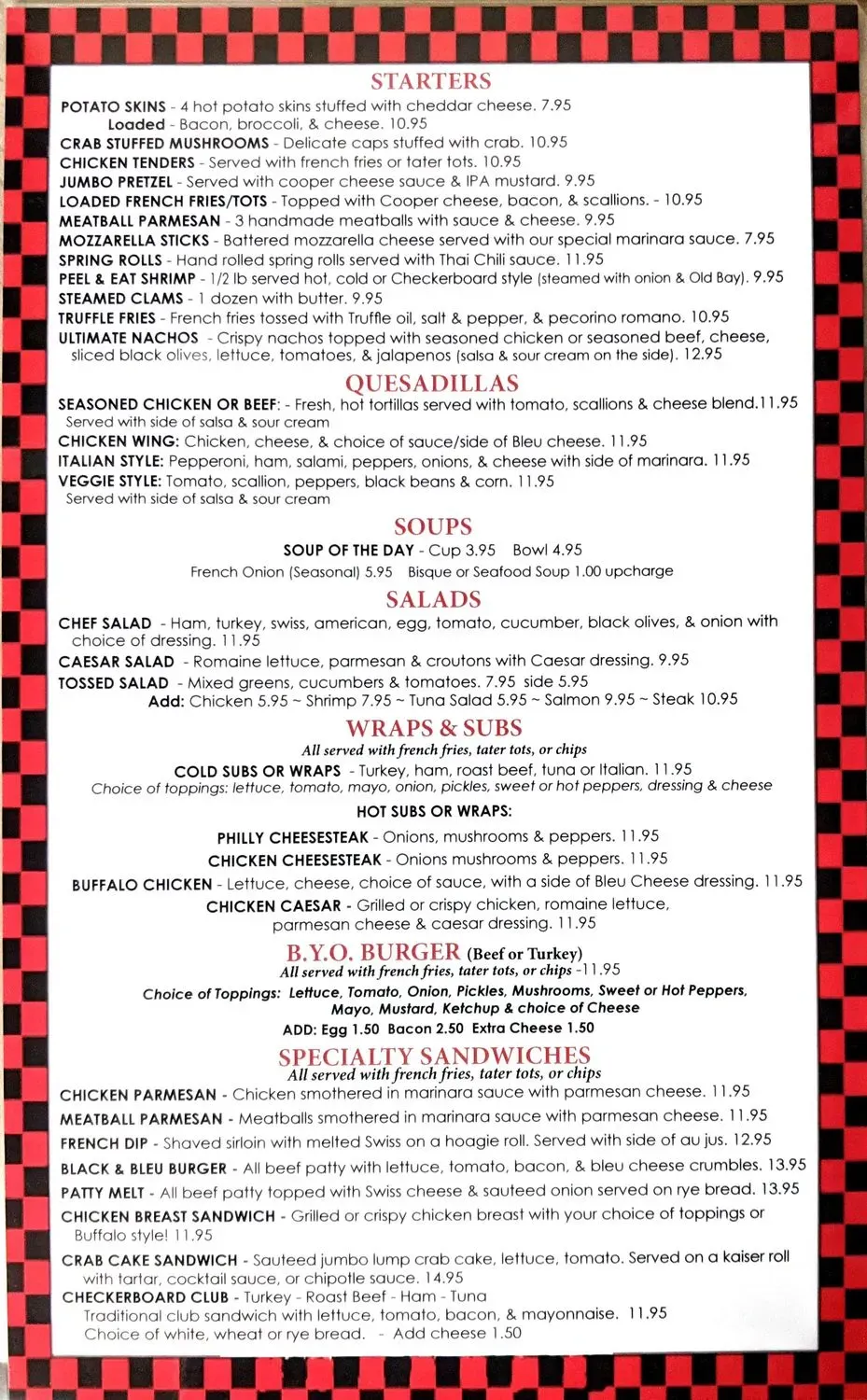 The Checkerboard Inn Bar & Restaurant Menu - Updated October 2025