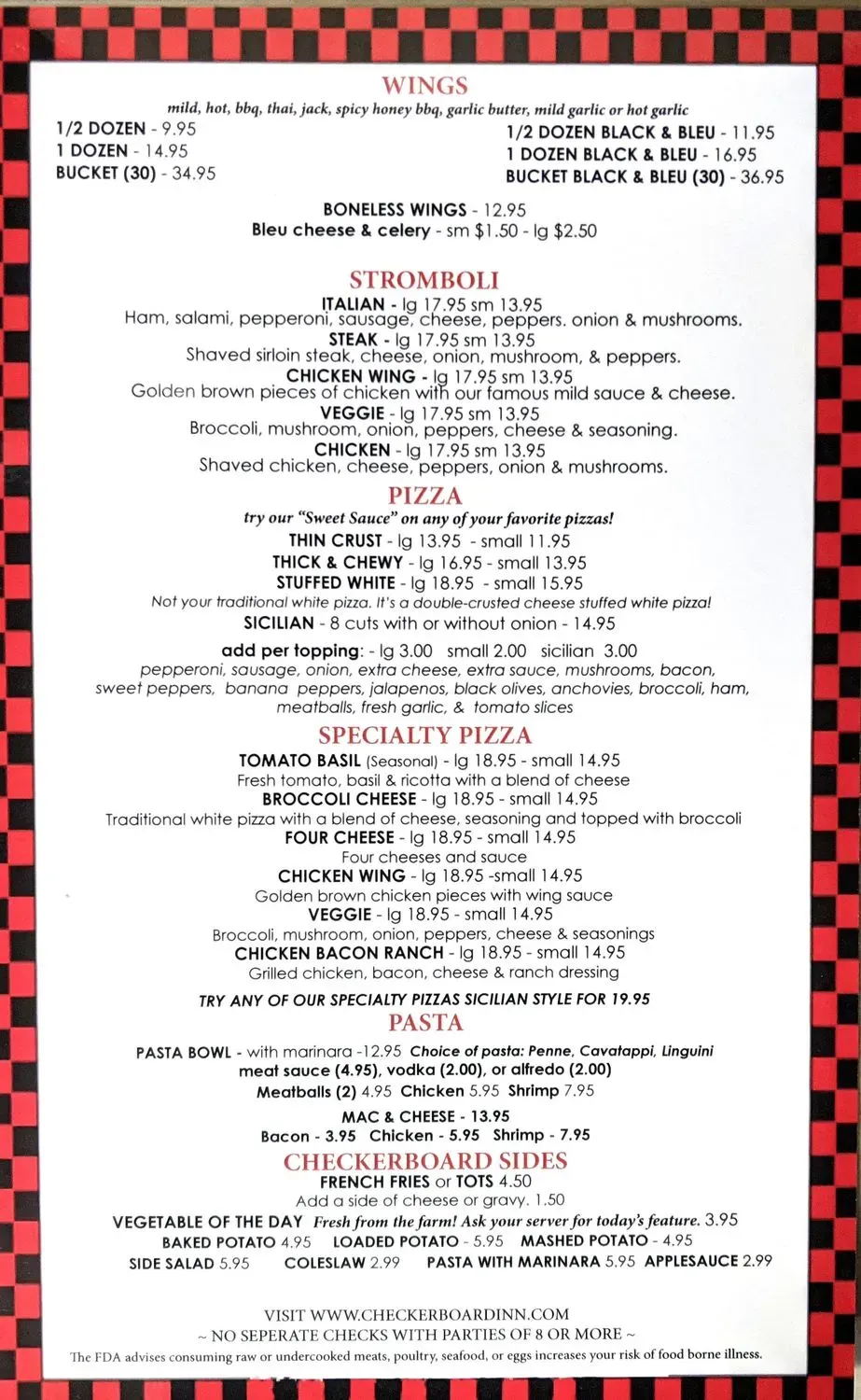 The Checkerboard Inn Bar & Restaurant Menu - Updated October 2025