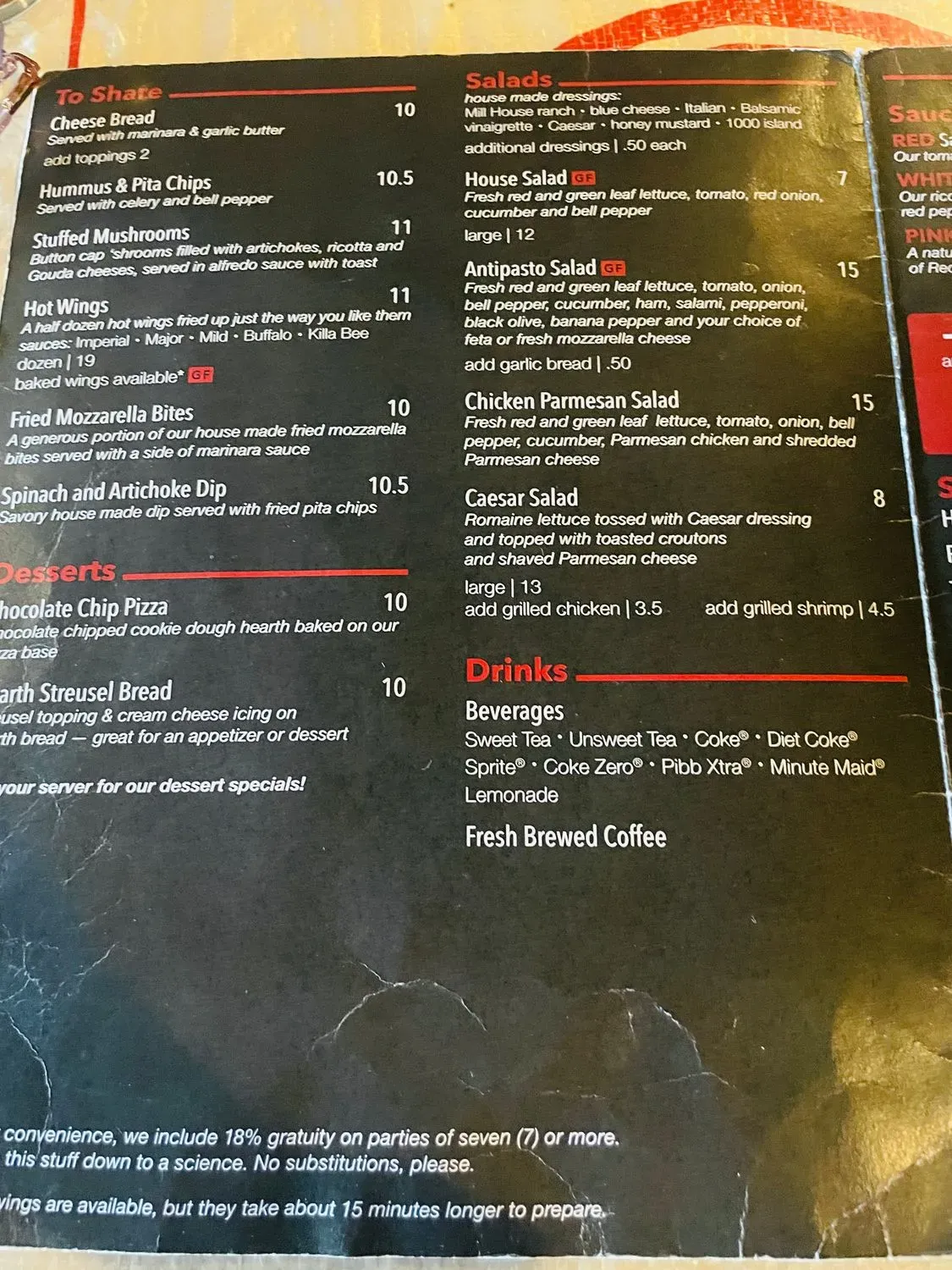 The Mill House Menu - Updated October 2025