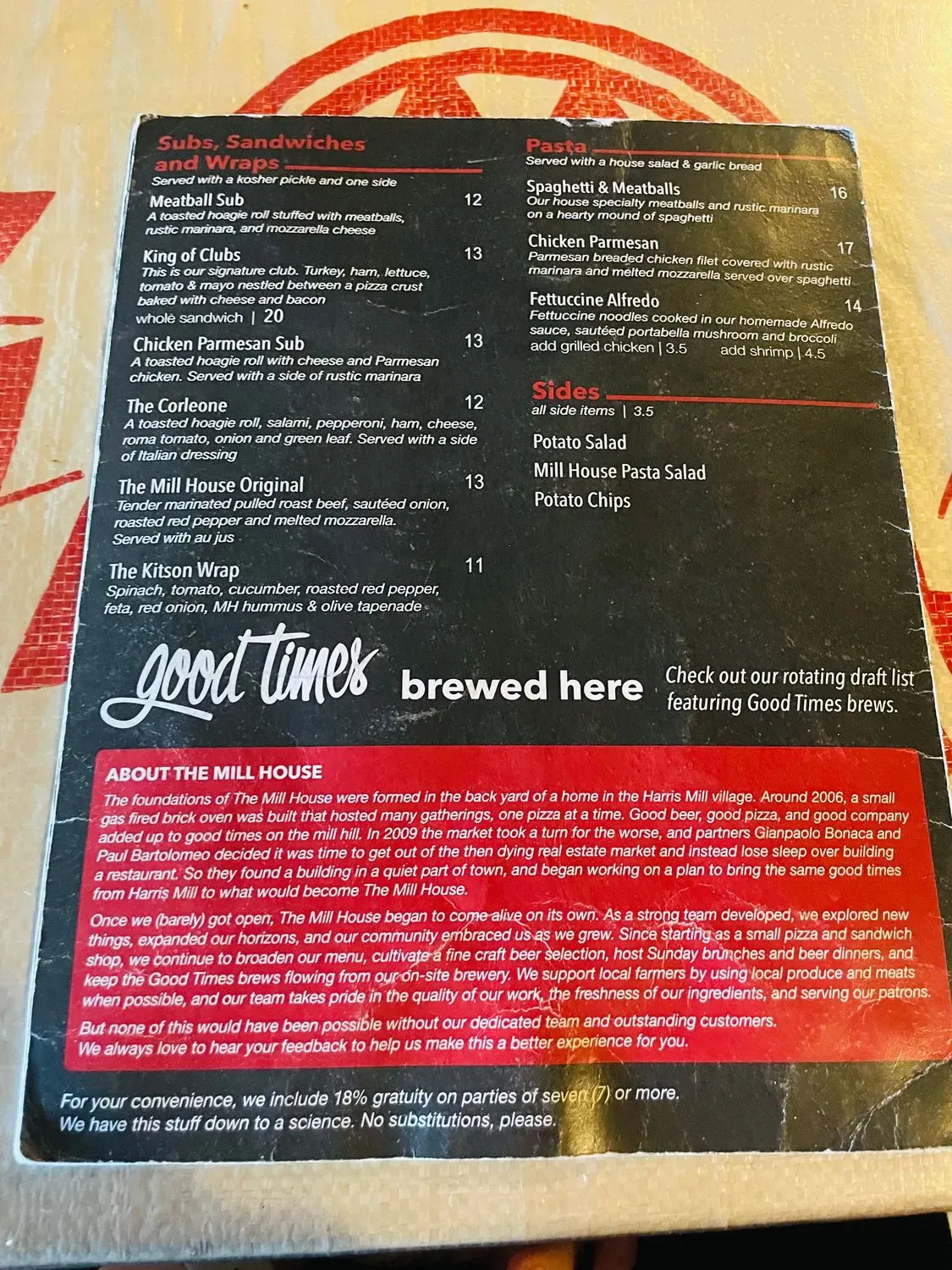 The Mill House Menu - Updated October 2025