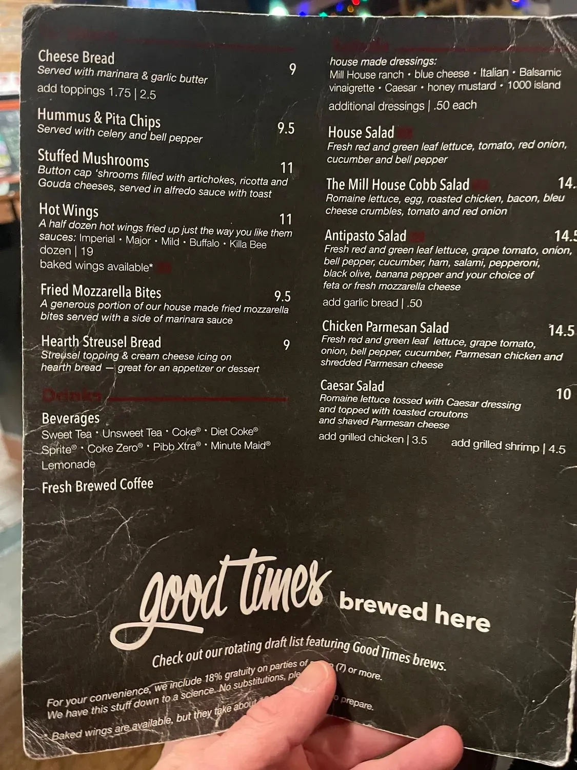 The Mill House Menu - Updated October 2025