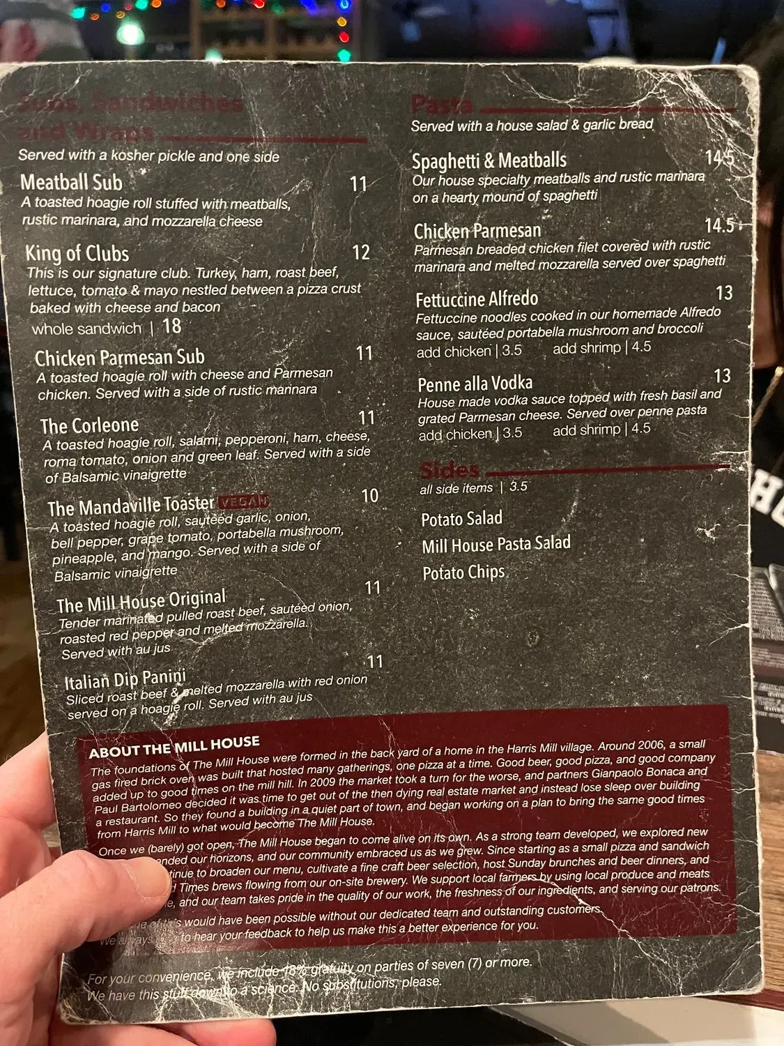 The Mill House Menu - Updated October 2025