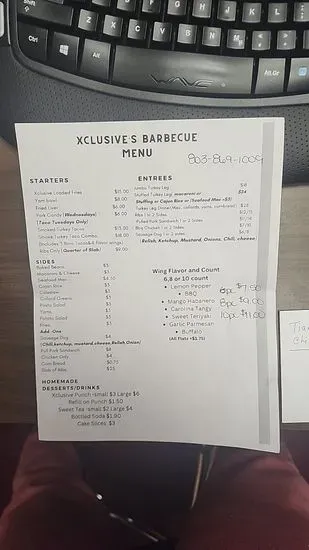 Xclusive's Barbecue Menu | Sumter, SC | Checkle