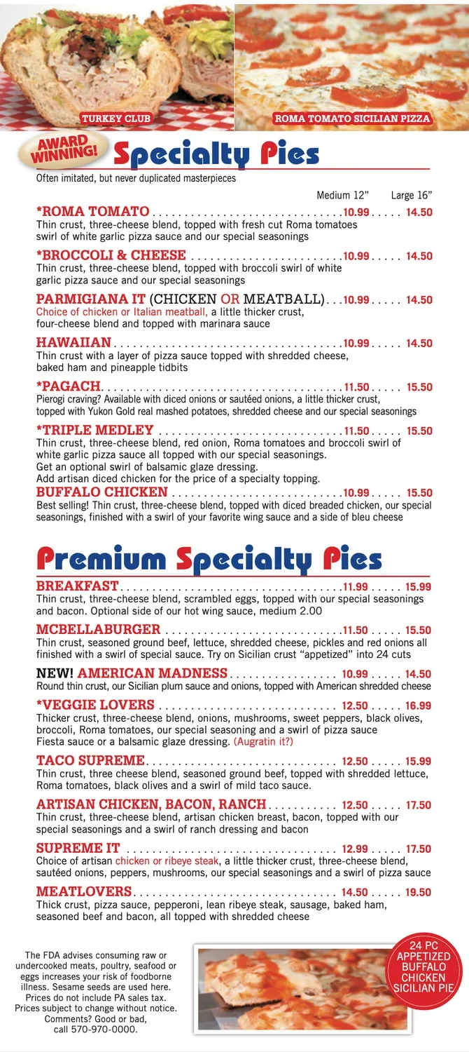 Pizza Bella - Forty Fort Menu - Updated October 2025