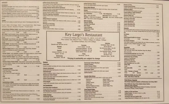 Key Largo's Menu | Morrisdale, PA | Checkle