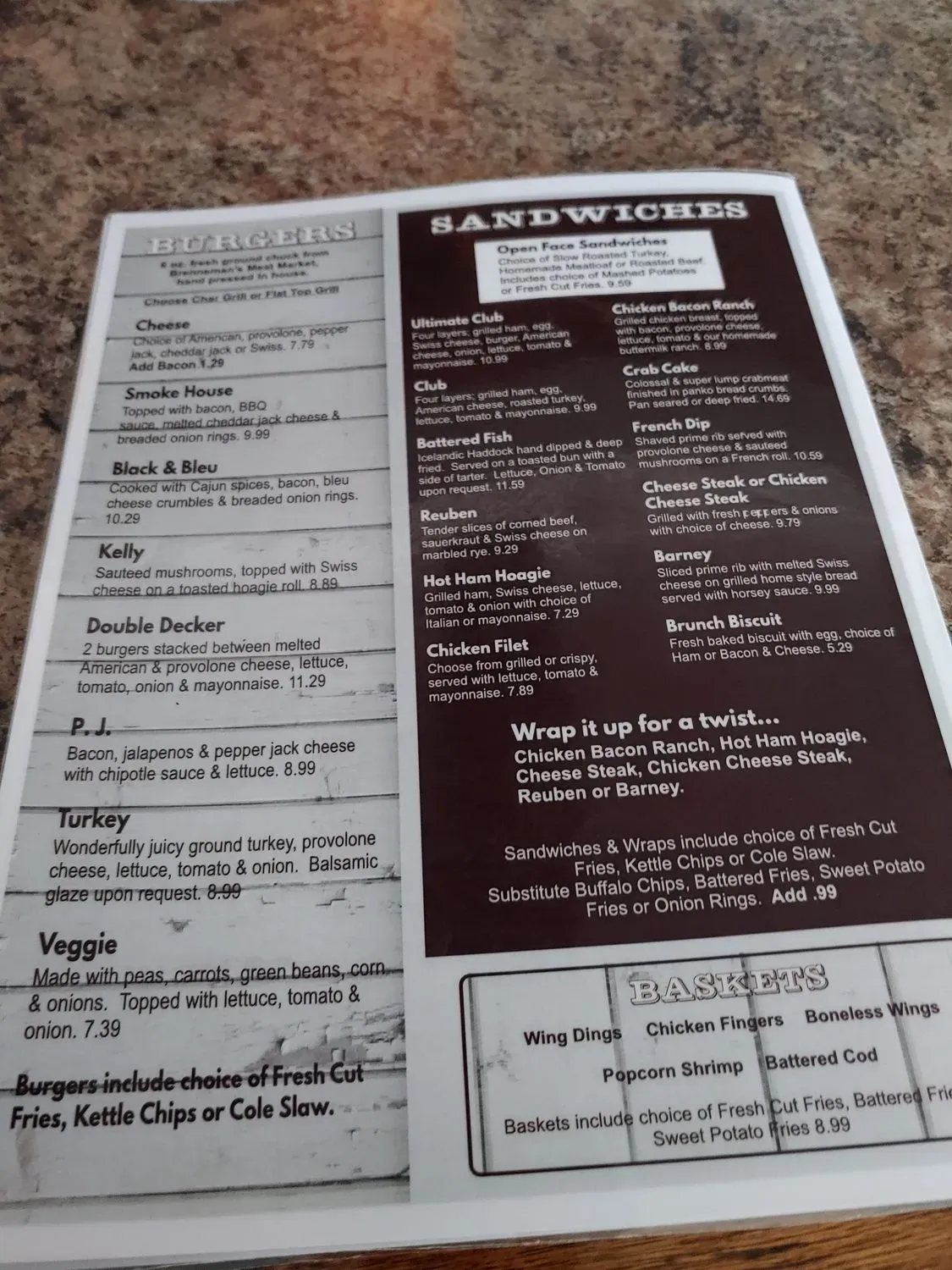 Kelly's Korner Menu - Updated October 2025