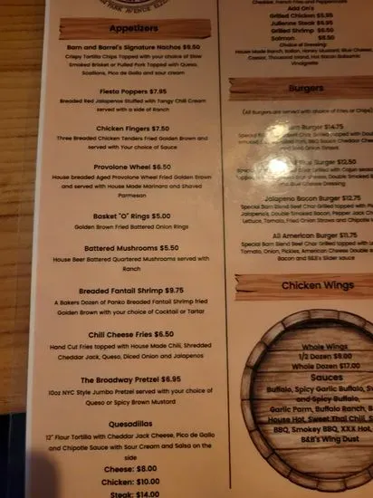 The Barn & Barrel Bar and Grill Menu | Elizabeth, PA | Checkle