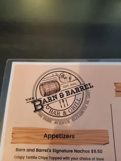 The Barn & Barrel Bar and Grill Menu | Elizabeth, PA | Checkle