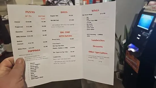 Big Time Pie Guys Menu | Altoona, PA | Checkle