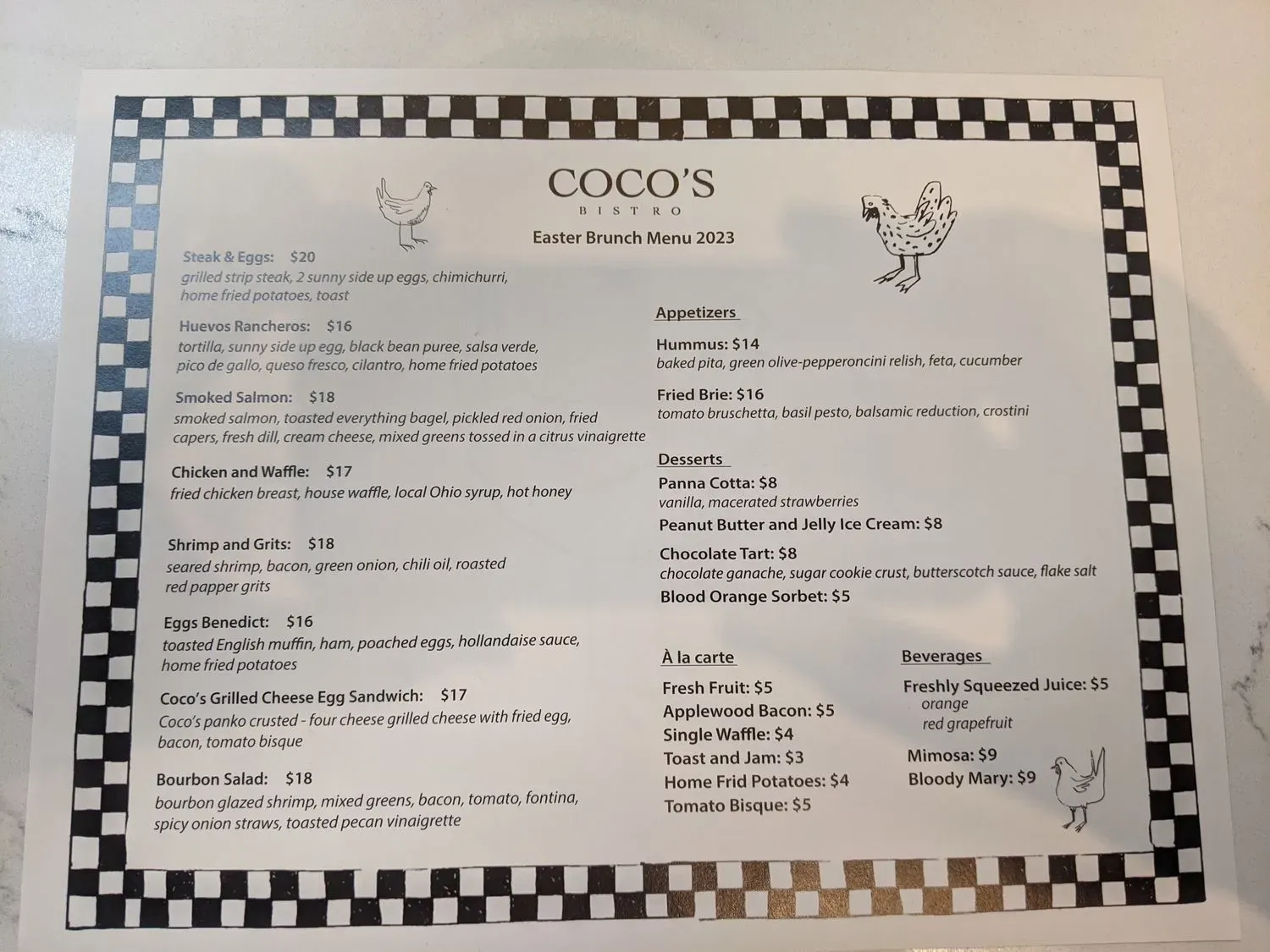 Coco's Bistro Menu - Updated October 2025