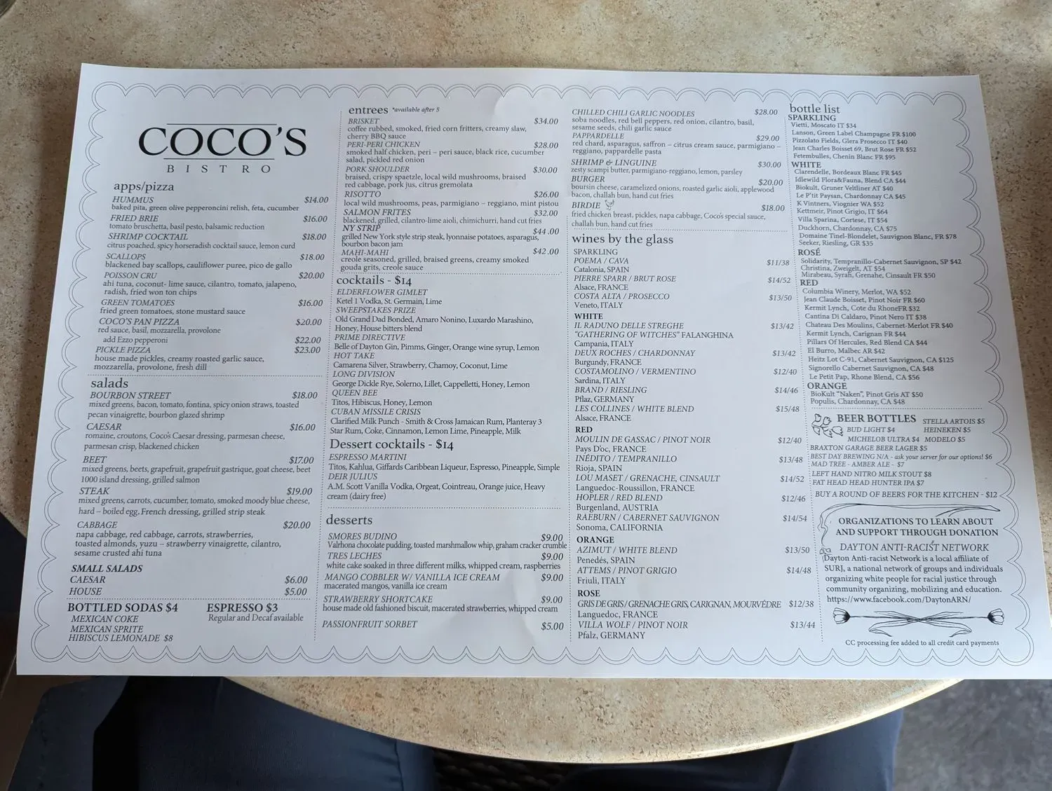 Coco's Bistro Menu - Updated October 2025