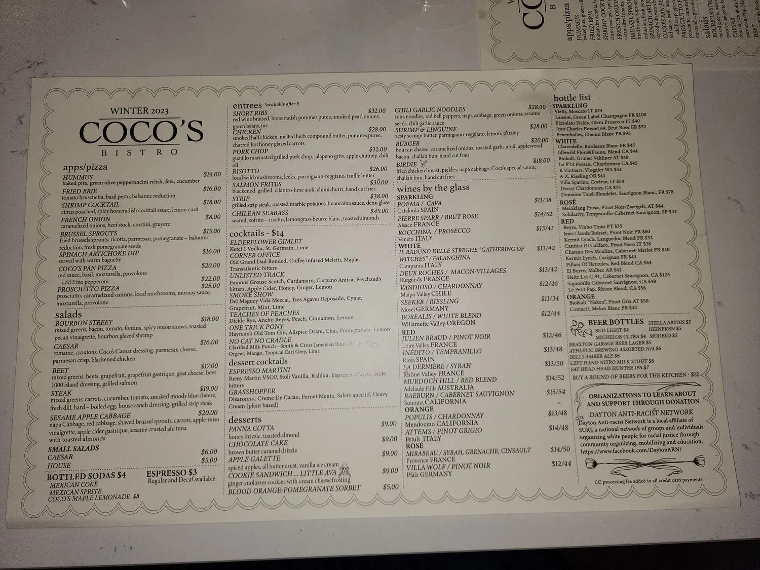Coco's Bistro Menu - Updated October 2025