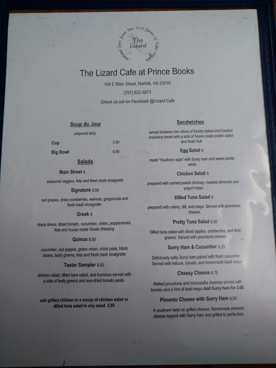 The Lizard Cafe Menu - Updated October 2025