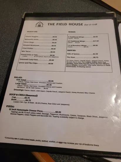 The Field House Bar and Grill Menu | Brownsville, WI | Checkle