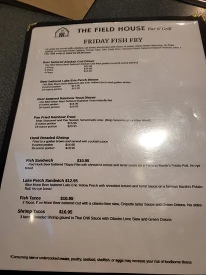 The Field House Bar and Grill Menu | Brownsville, WI | Checkle