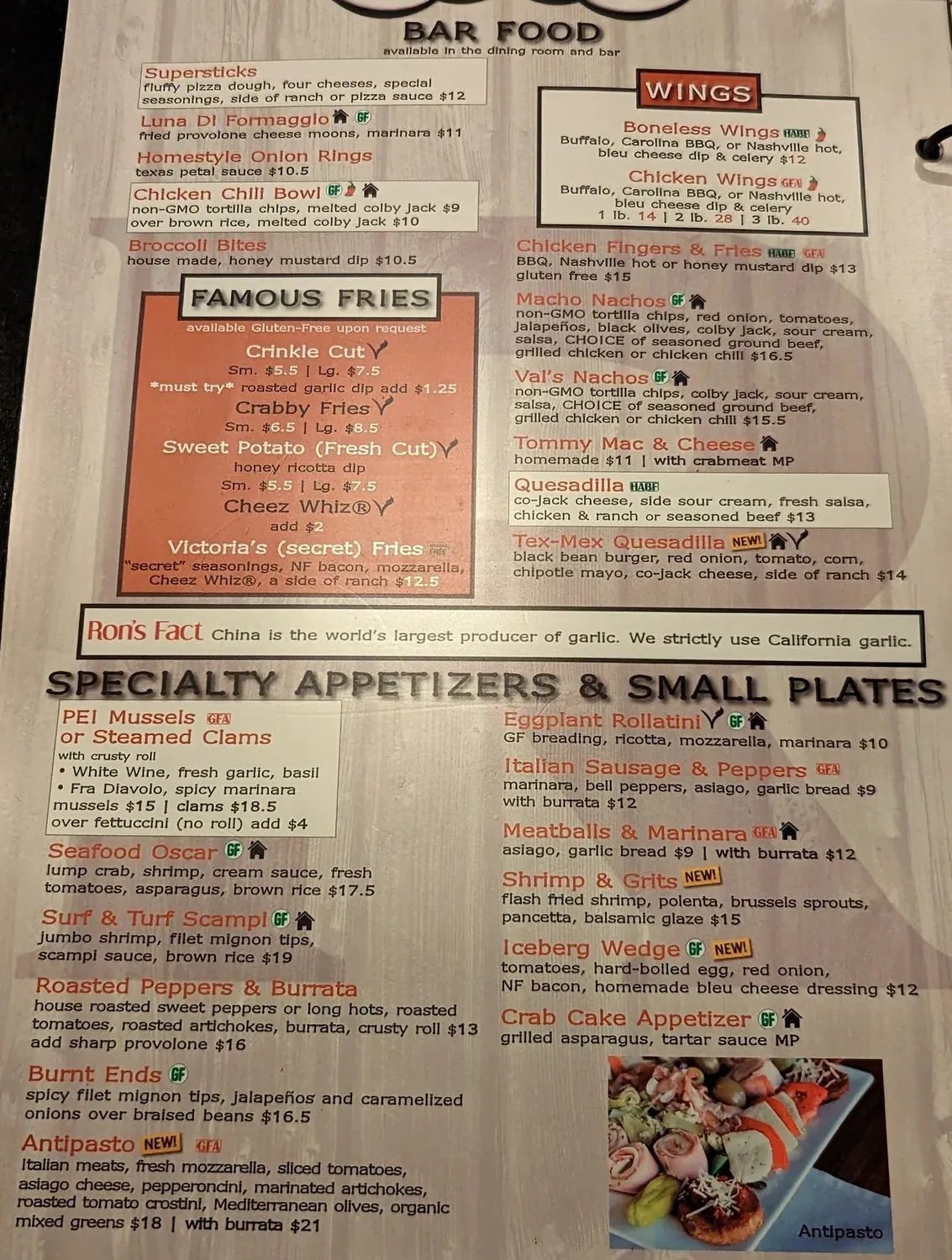 Ron's Original Bar & Grille Menu | Exton, PA | Checkle