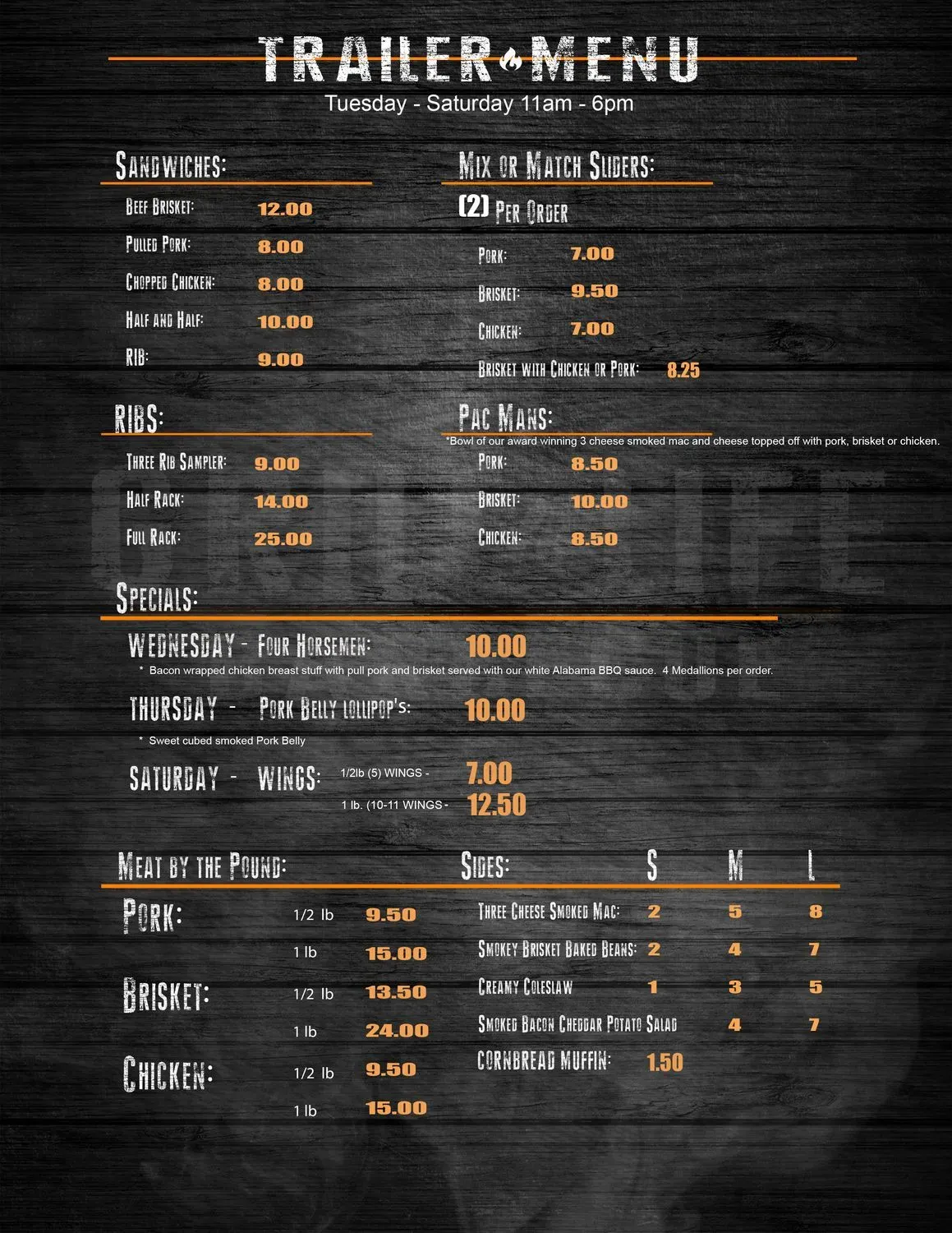 Grill Life Barbecue Menu - Updated October 2025