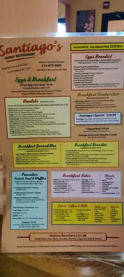 Santiago's Family Restaurant Menu | Horsham, PA | Checkle