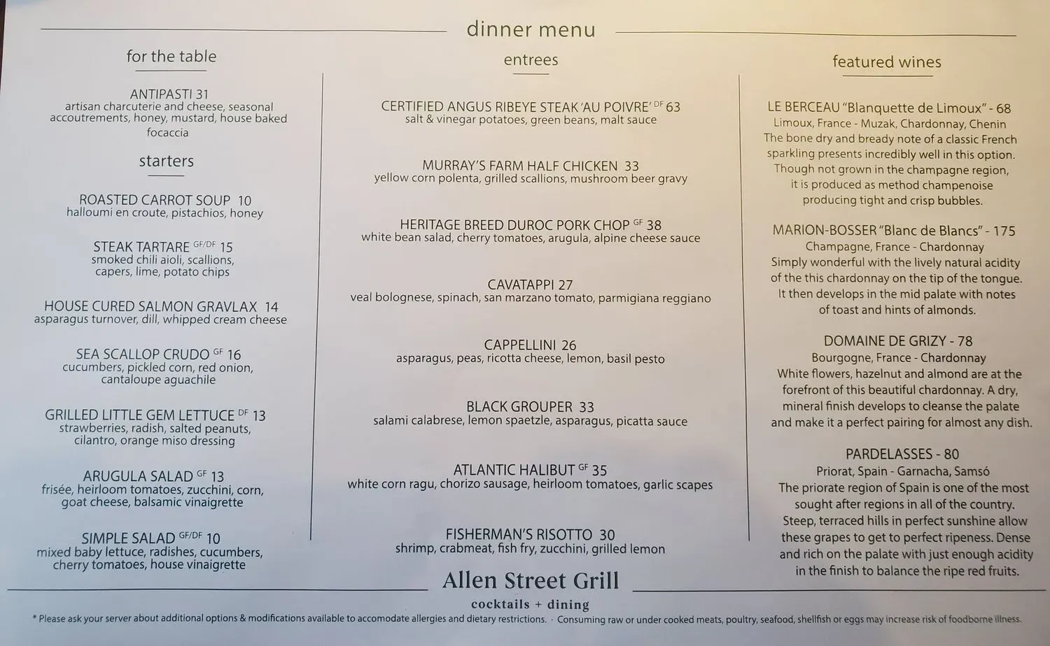 Allen Street Grill Menu - Updated October 2025
